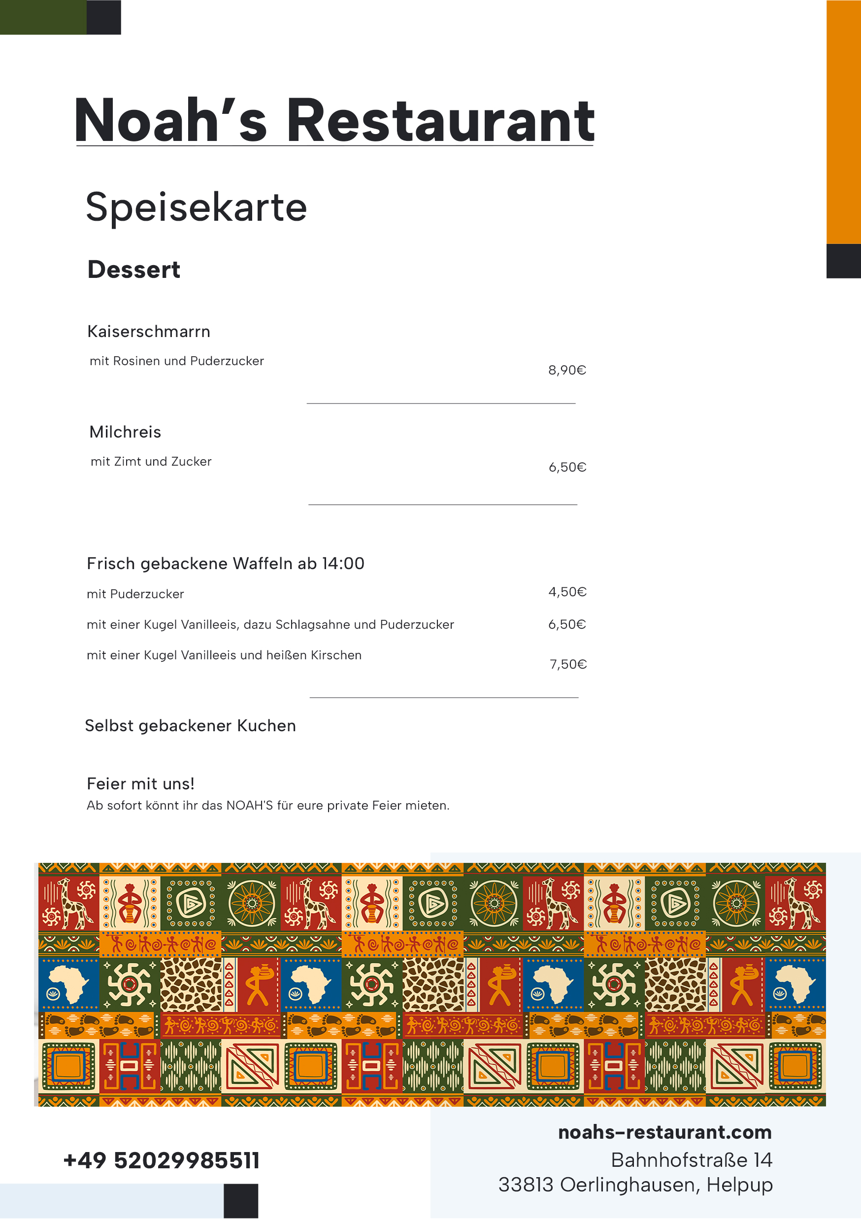 Speisekarte – Noah's